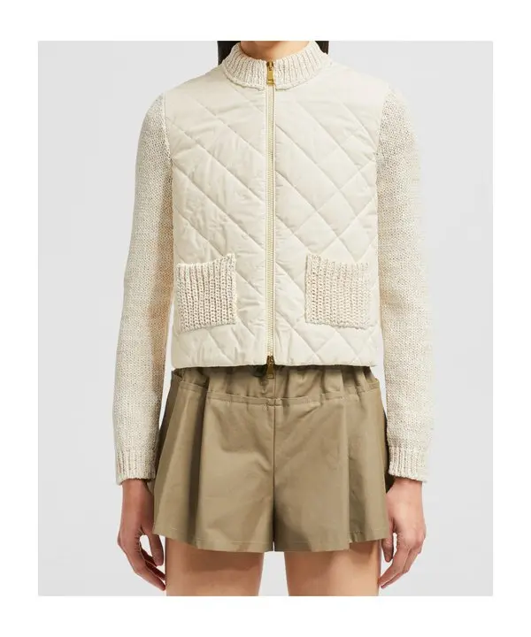 Moncler Zip-up Quilted Jacket With Ribbed Knit Details