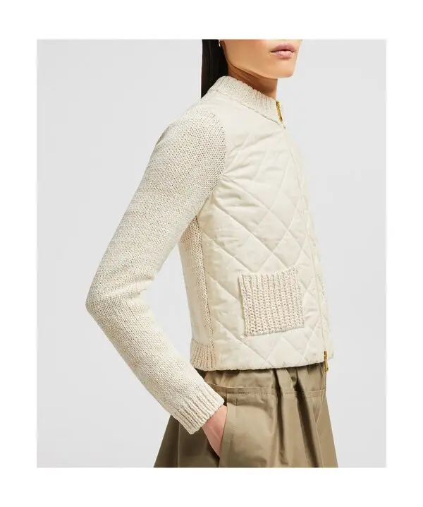 Moncler Zip-up Quilted Jacket With Ribbed Knit Details - White