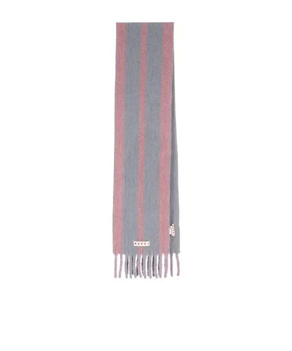 Marni Striped Fringed Scarf - Grey/pink