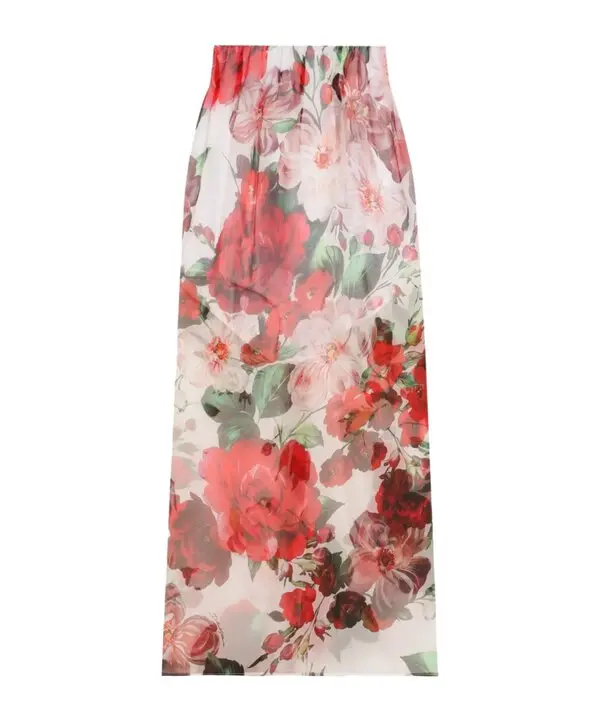 Dolce & Gabbana Dolce Gabbana Rose Printed Chiffon Calf-length Skirt - Pink