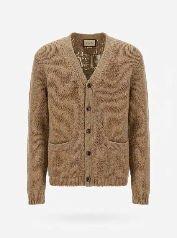 Gucci V-neck Long-sleeved Cardigan With Embroidered Logo - Brown