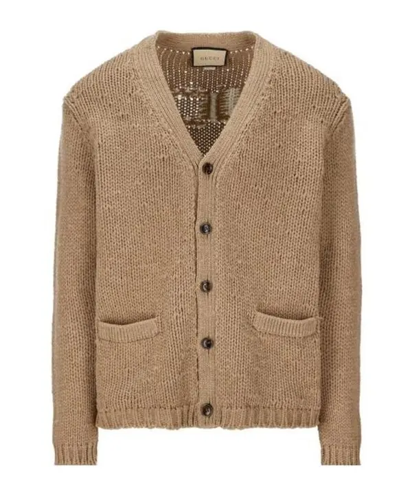 Gucci V-neck Long-sleeved Cardigan With Embroidered Logo