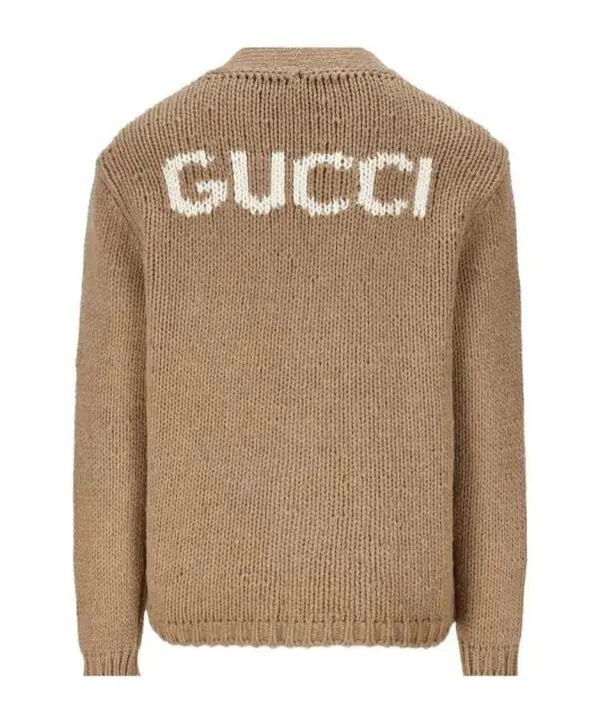 Gucci V-neck Long-sleeved Cardigan With Embroidered Logo