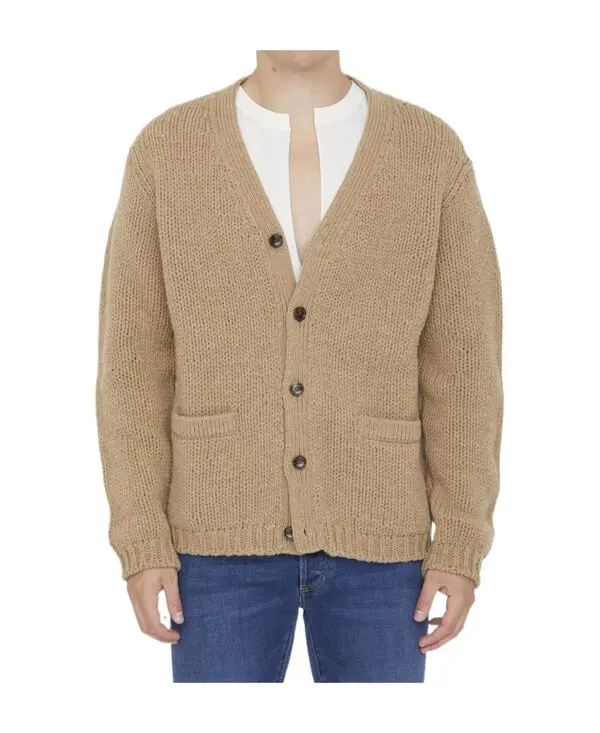 Gucci V-neck Long-sleeved Cardigan With Embroidered Logo
