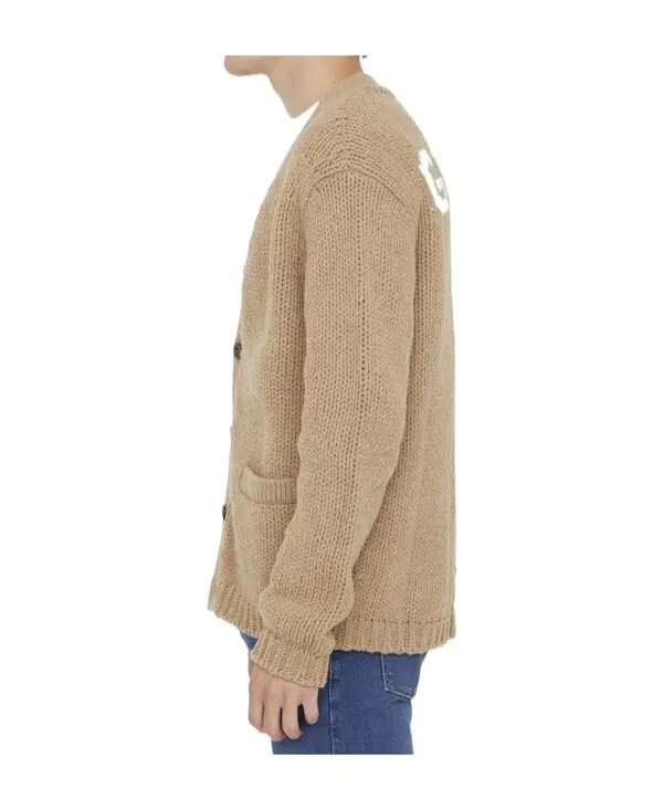 Gucci V-neck Long-sleeved Cardigan With Embroidered Logo
