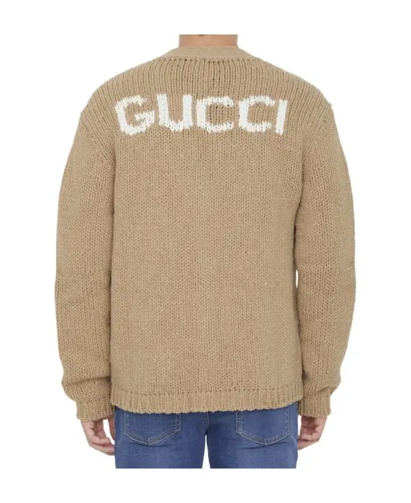 Gucci V-neck Long-sleeved Cardigan With Embroidered Logo