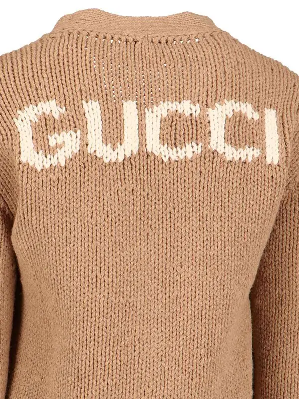 Gucci V-neck Long-sleeved Cardigan With Embroidered Logo