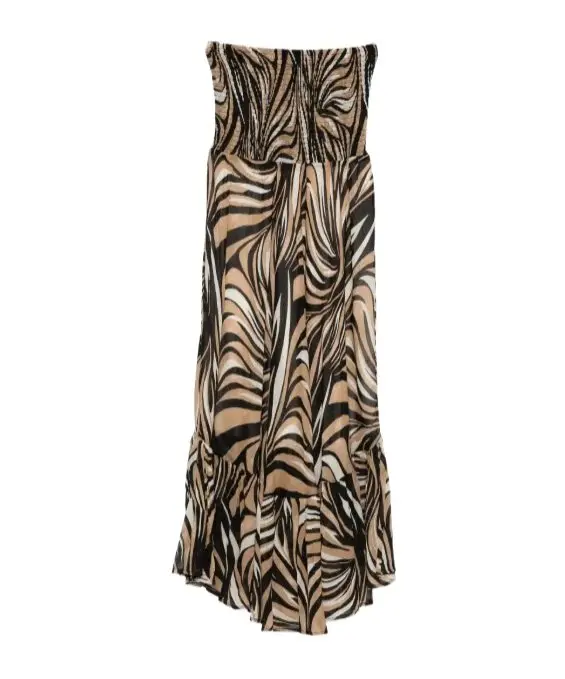 TWINSET Smocked Strapless Printed Dress - Brown