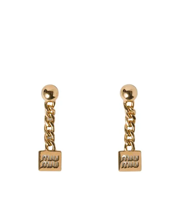 Miu Miu Logo Detail Drop Earrings - Golden