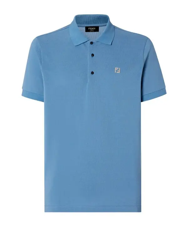 Fendi Logo Plaque Short Sleeved Polo Shirt - Light Blue