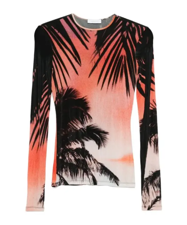 Rabanne Long Sleeve Tropical Print T-shirt - Black