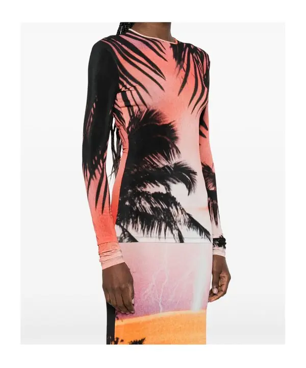 Rabanne Long Sleeve Tropical Print T-shirt - Black