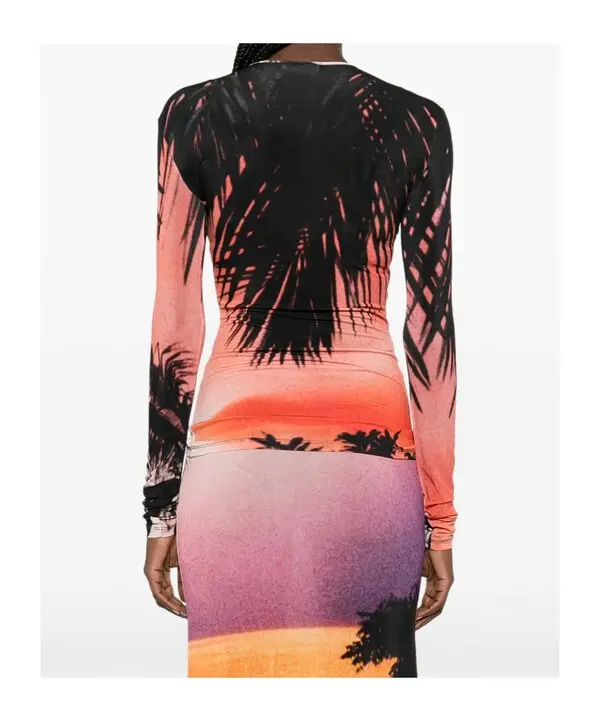 Rabanne Long Sleeve Tropical Print T-shirt - Black