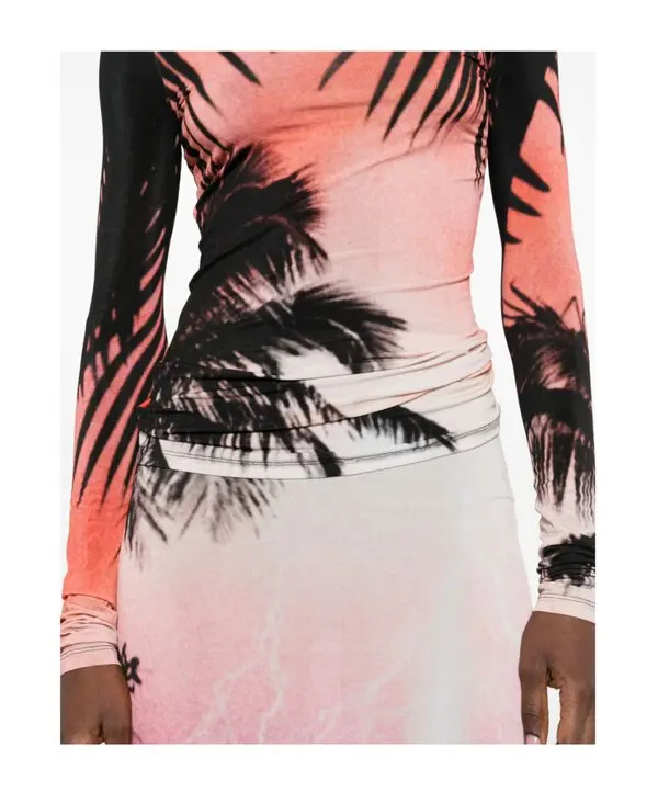 Rabanne Long Sleeve Tropical Print T-shirt - Black