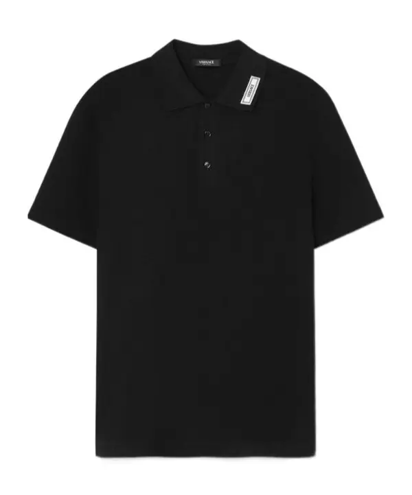 Versace Logo Patch Short-sleeved Polo Shirt - Black