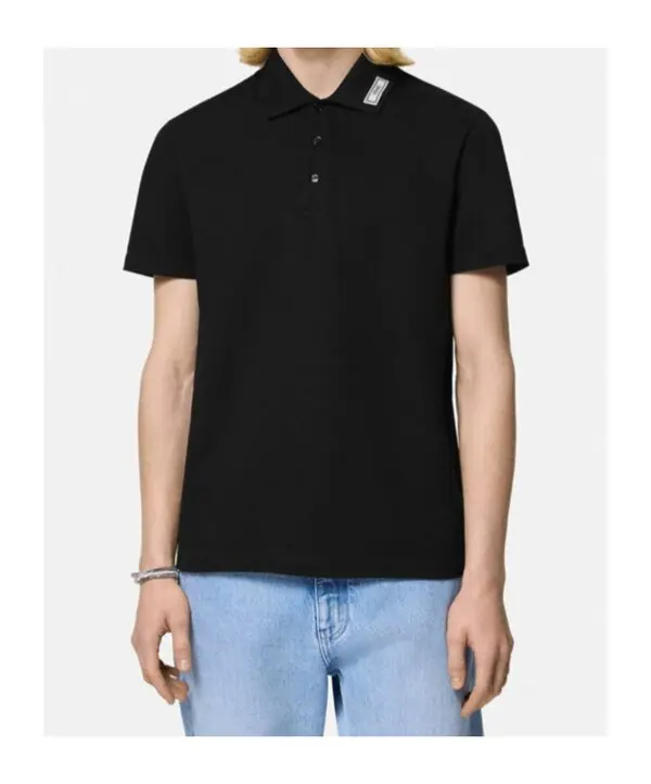 Versace Logo Patch Short-sleeved Polo Shirt - Black