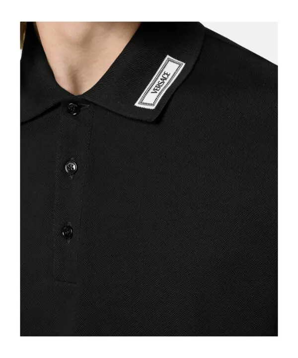 Versace Logo Patch Short-sleeved Polo Shirt - Black