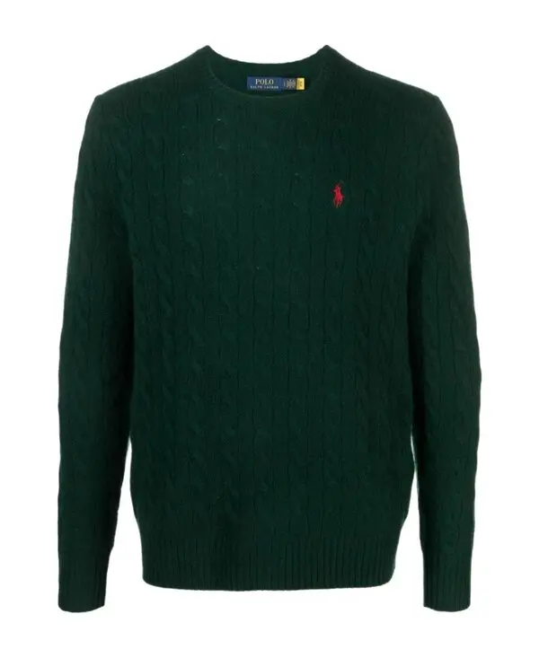 Polo Ralph Lauren Cable-knit Crewneck Jumper With Embroidered Pony - Green