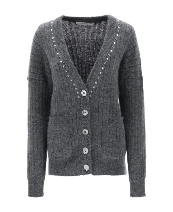 Alessandra Rich Embellished V-neck Cardigan - Black