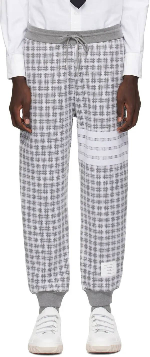 Thom Browne Check Jacquard 4-bar Sweatpants - Light Gray