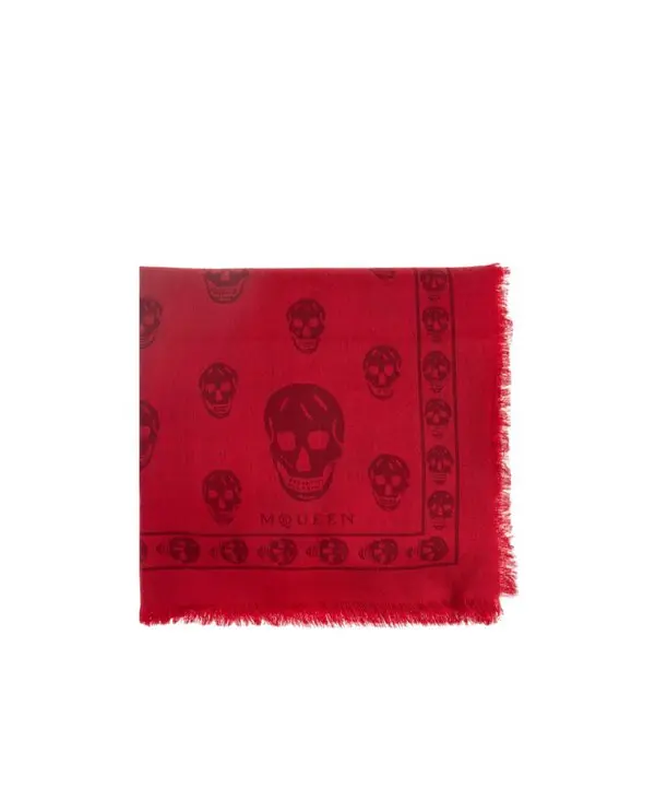 Alexander McQueen Skull Printed Fringed Edge Scarf - Red