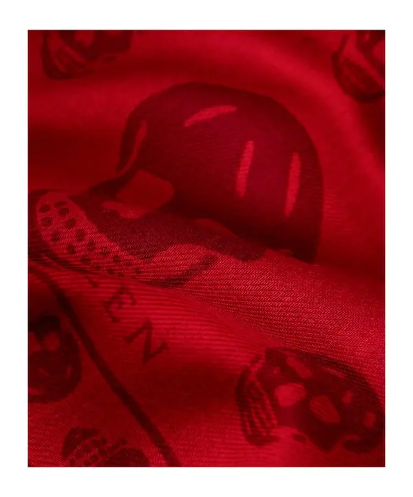 Alexander McQueen Skull Printed Fringed Edge Scarf - Red