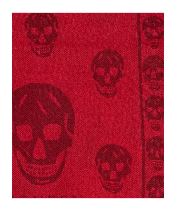Alexander McQueen Skull Printed Fringed Edge Scarf - Red