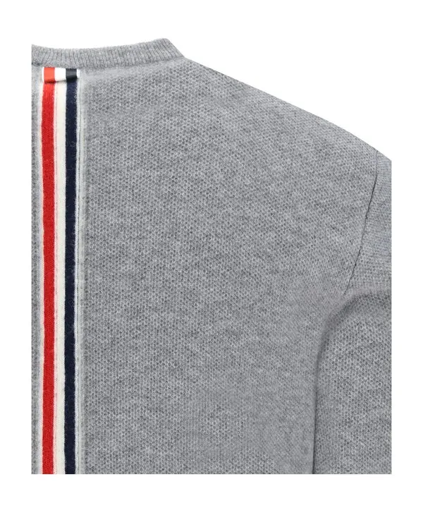 Thom Browne V-neck Knitted Cardigan With Rwb Stripes - Light Gray