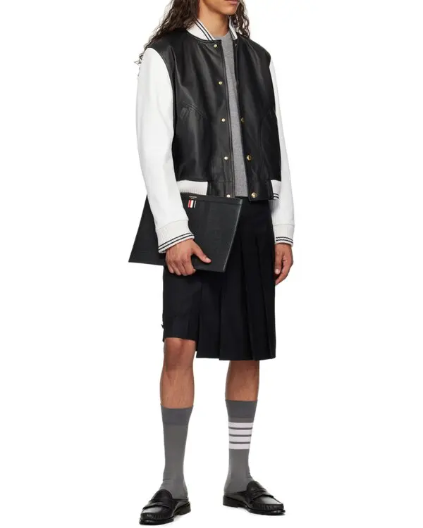 Thom Browne V-neck Knitted Cardigan With Rwb Stripes - Light Gray