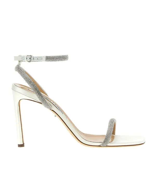 SERGIO ROSSI Square-headed Stiletto Sandals With Embellished Straps - White