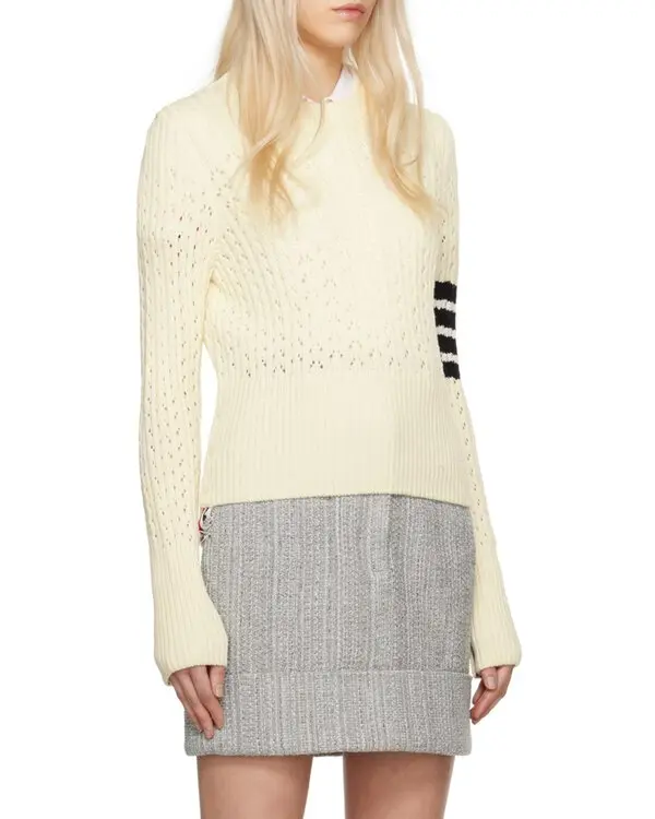 Thom Browne 4-bar Crewneck Jumper - White