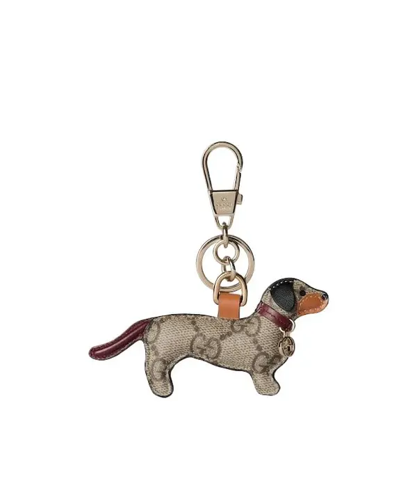 Gucci Dog Monogrammed Bag Charm - New Beige And Dark Brown