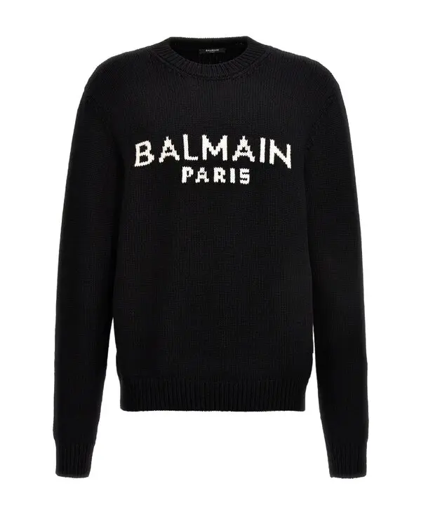 Balmain Logo Intarsia Knit Crewneck Jumper - Black