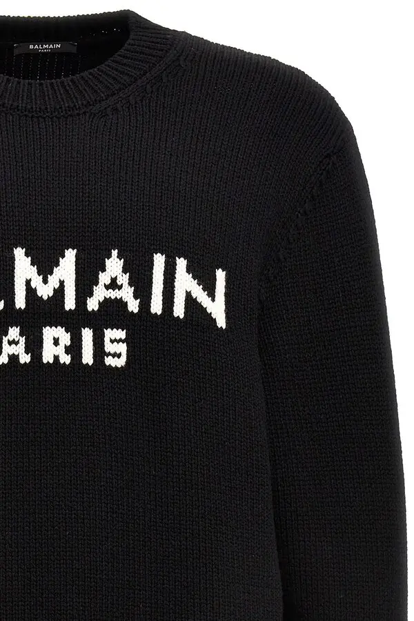 Balmain Logo Intarsia Knit Crewneck Jumper