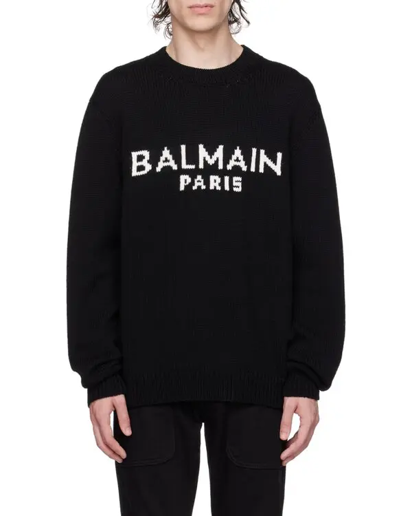 Balmain Logo Intarsia Knit Crewneck Jumper