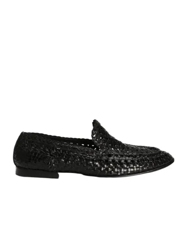 Dolce & Gabbana Round Toe Woven Slip-on Loafers - Black