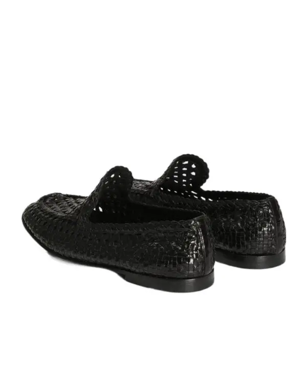 Dolce & Gabbana Round Toe Woven Slip-on Loafers - Black