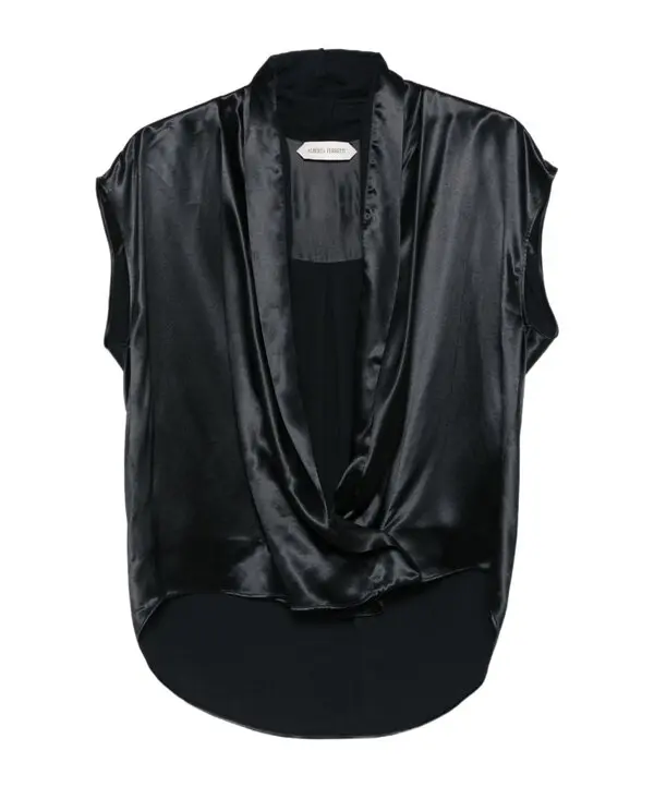 Alberta Ferretti Draped Satin Cap Sleeve Top