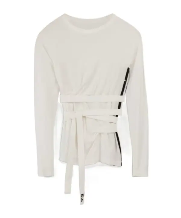 Y3 Long Sleeve Wrap Top With Logo Detail - Core White