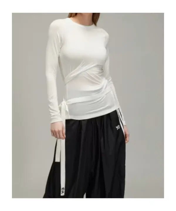 Y3 Long Sleeve Top With Ribbed Collar And Logo Detail - Core White