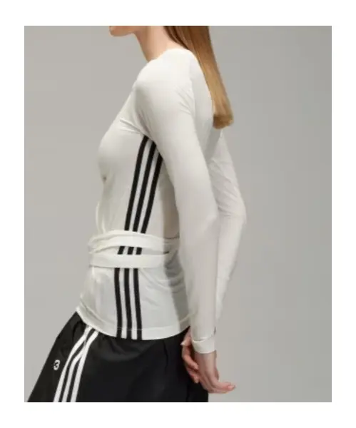 Y3 Long Sleeve Top With Ribbed Collar And Logo Detail - Core White