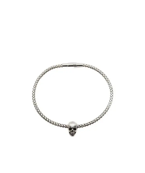 Alexander McQueen Skull Charm Cord Bracelet - Gray