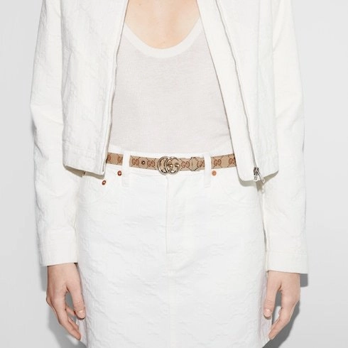 Gucci Gg Marmont Thin Belt - Nude
