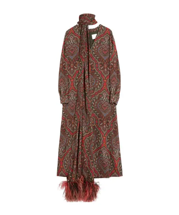 Valentino Garavani Georgette Midi Dress With Feather Scarf