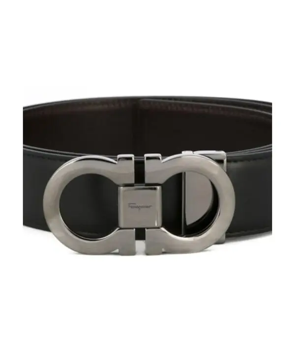 FERRAGAMO Gancini Reversible Leather Belt - Black