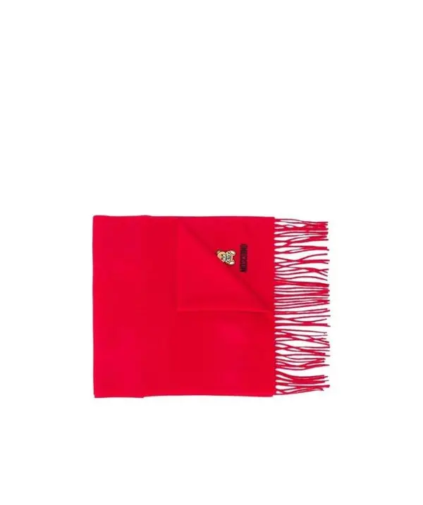 Moschino Logo-embroidered Fringed Scarf - Red