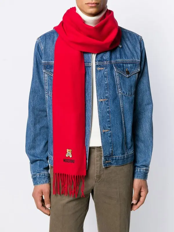 Moschino Logo-embroidered Fringed Scarf - Red