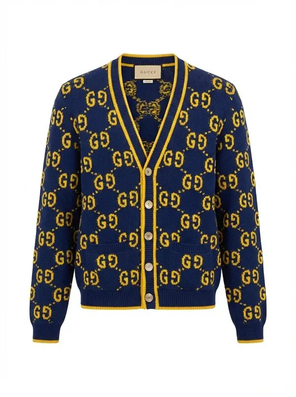 Gucci Gg Piqué-weave Cotton Cardigan - Blue