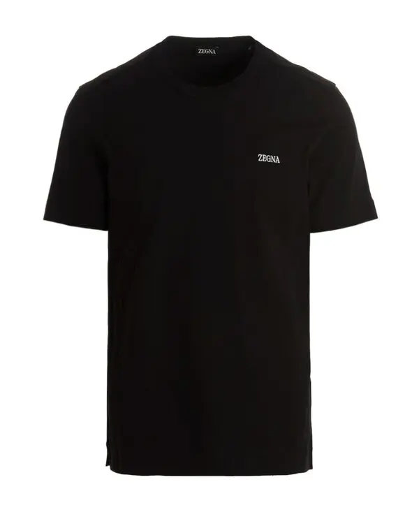Zegna Logo Embroidered Crewneck T-shirt - Black