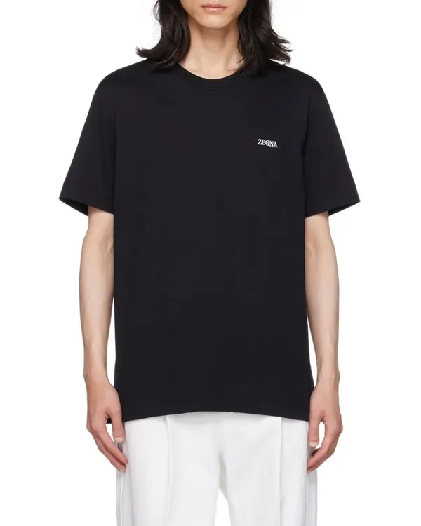 Zegna Logo Embroidered Crewneck T-shirt - Black